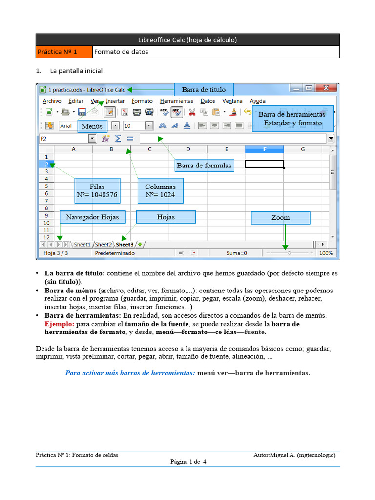 Practica01 formatoBasicoCeldas | PDF | Menú (Computación) | Hoja de cálculo
