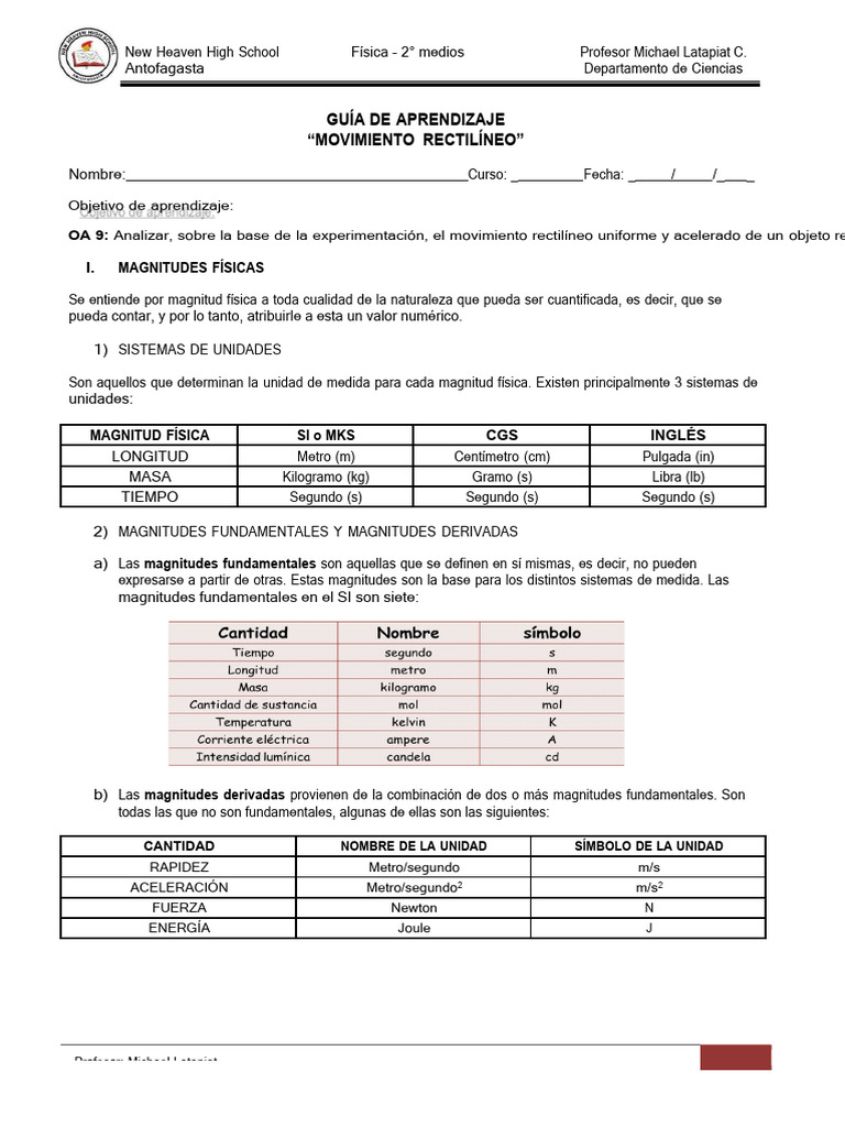 Física Movimiento Rectilineo 2MA y 2MB | PDF | Vector Euclidiano | Velocidad