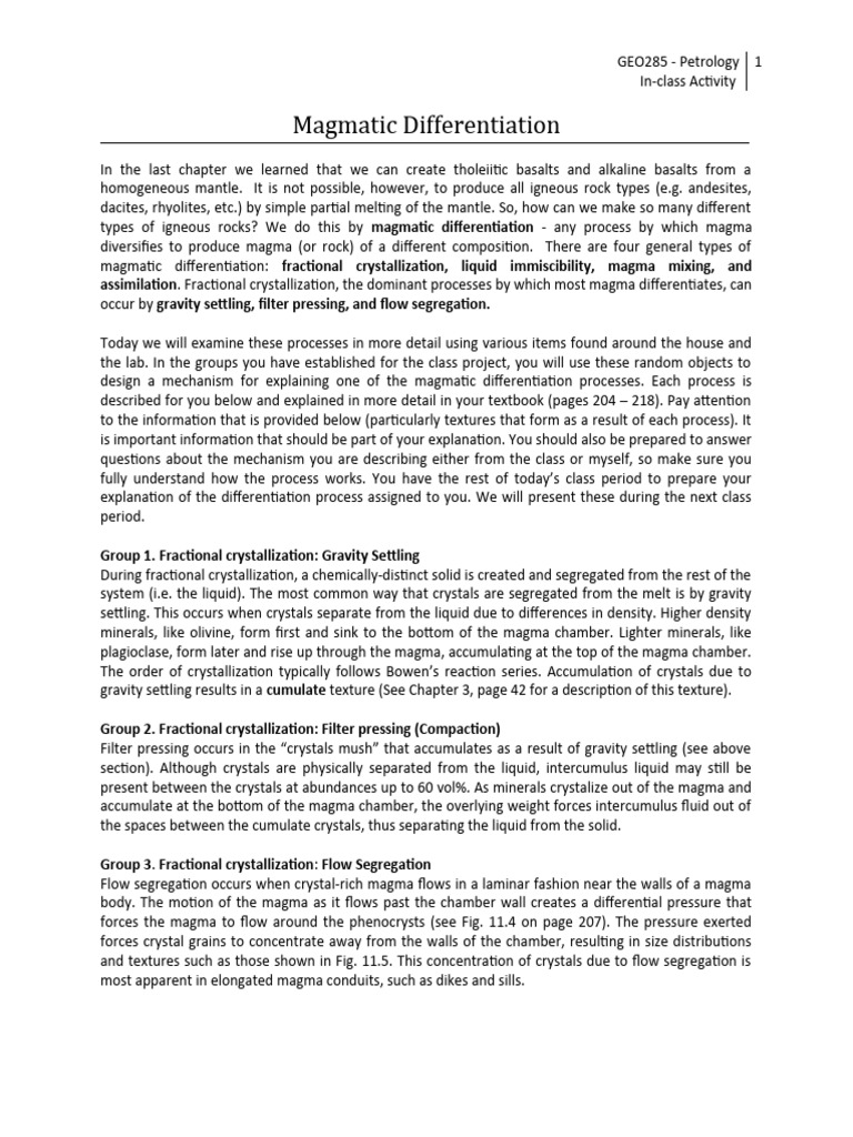 Petrology: Magmatic Differentiation | PDF | Magma | Igneous Rock