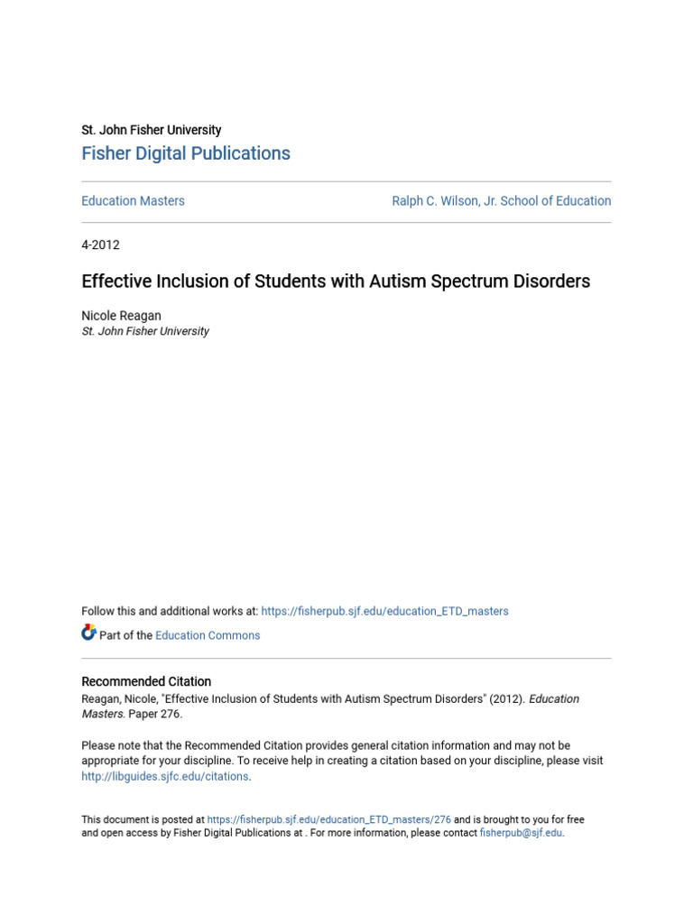 Effective Inclusion of Students With Autism Spectrum Disorders | PDF | Autism Spectrum ...