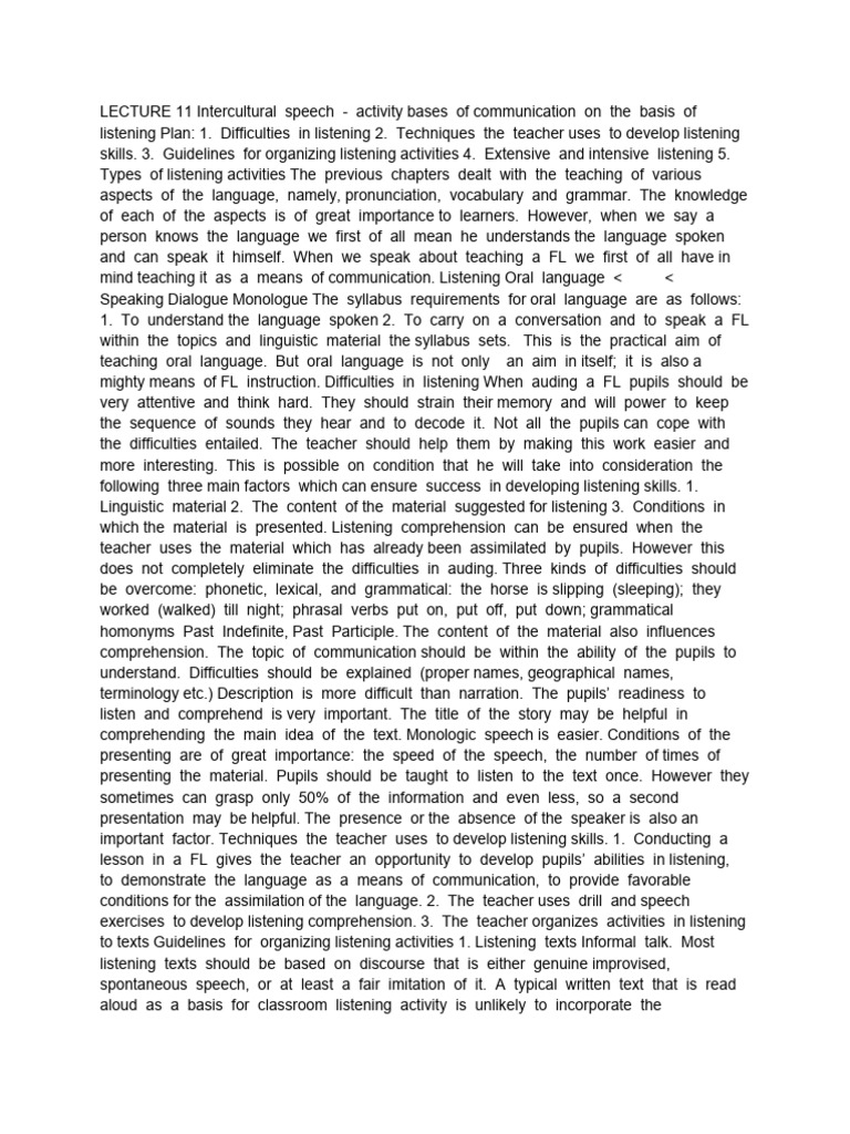 LECTURE 11 Intercultural speech - activity bases of communication on ...