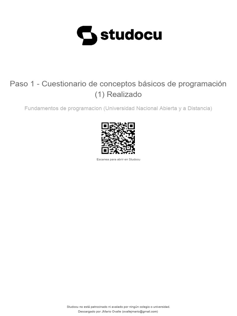 Paso 1 Cuestionario de Conceptos Basicos de Programacion 1 Realizado ... Paso 1 Cuestionario de Conceptos Basicos de Programacion 1 Realizado ...