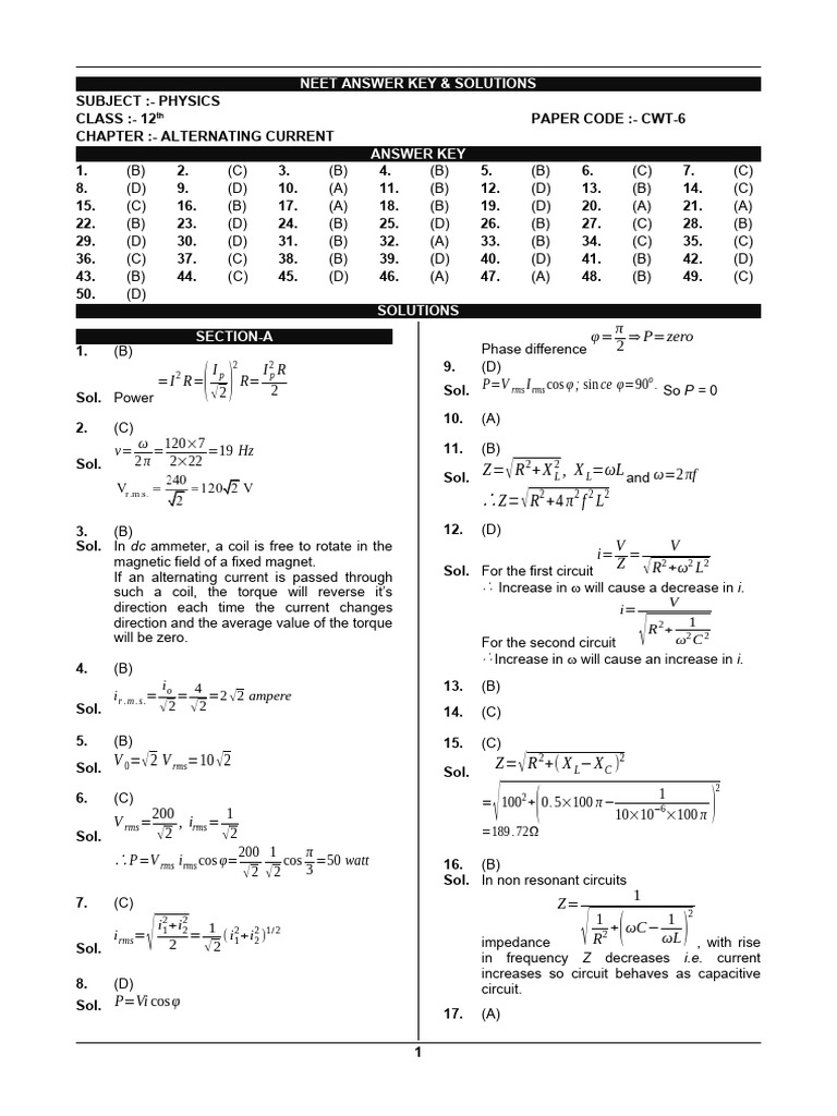 6-ALTERNATING CURRENT SOLUTION | PDF | Electrical Impedance | Inductor