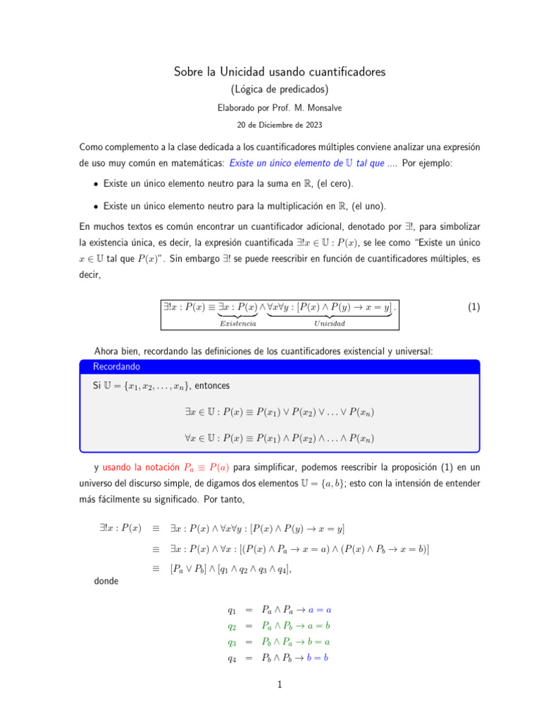 Unicidad y Cuantificadores Anidados | PDF | Conceptos matemáticos | Lógica