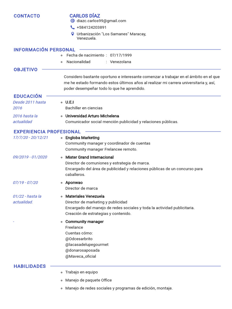 Modelo currículum vitae 2 | PDF | Venezuela | Comunicación humana