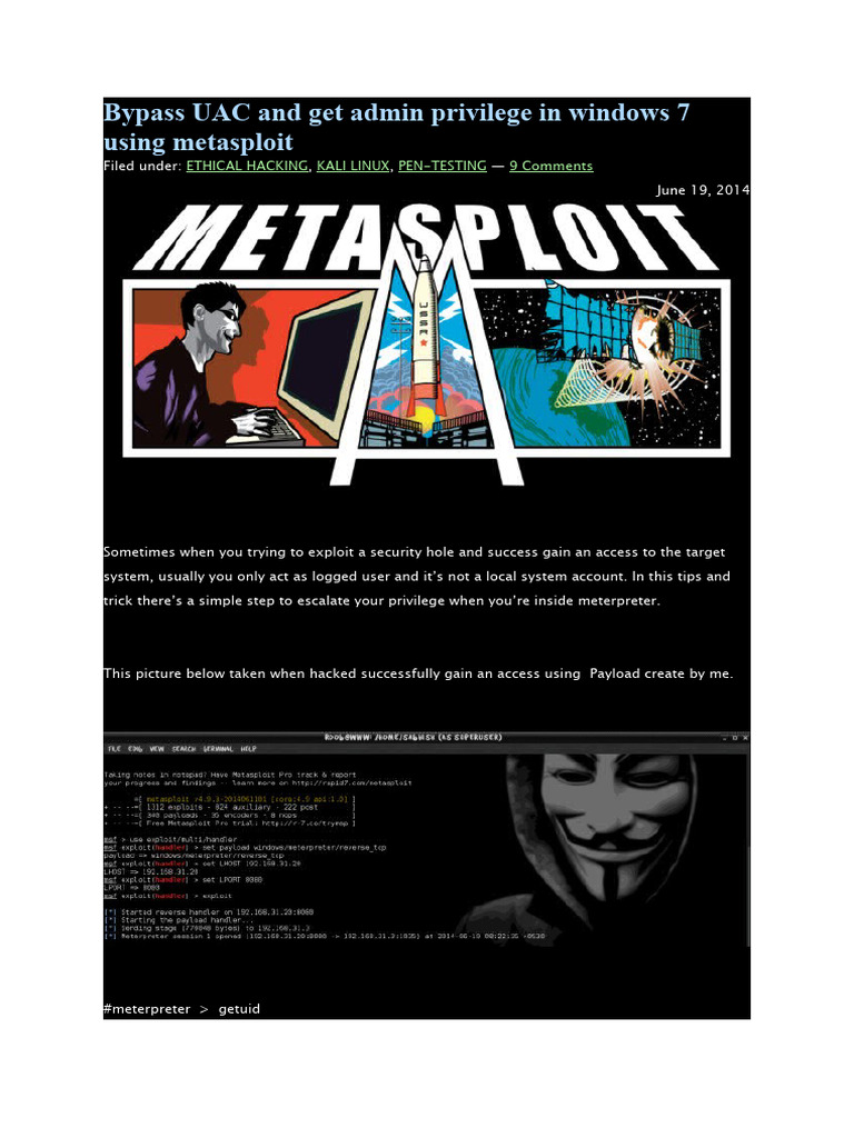 Bypass UAC and Get Admin Privilege in Windows 7 Using | PDF | Cybercrime | Software