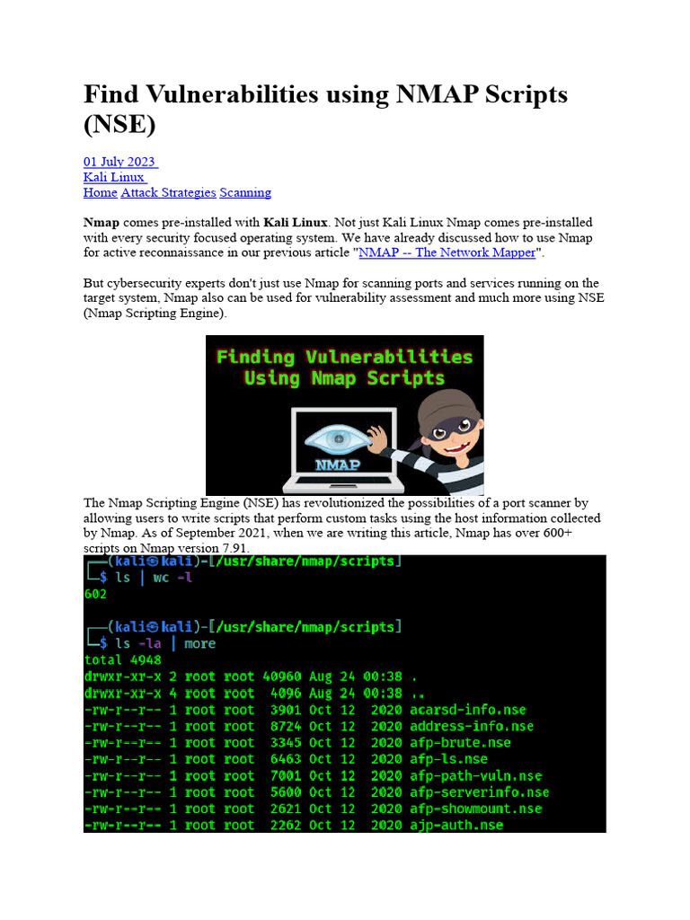 Find Vulnerabilities Using NMAP Scripts | PDF | Malware | Vulnerability (Computing)