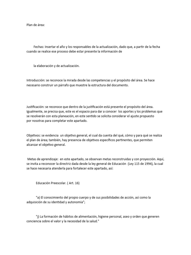 Plan De área Pdf Pedagogía Educación Primaria