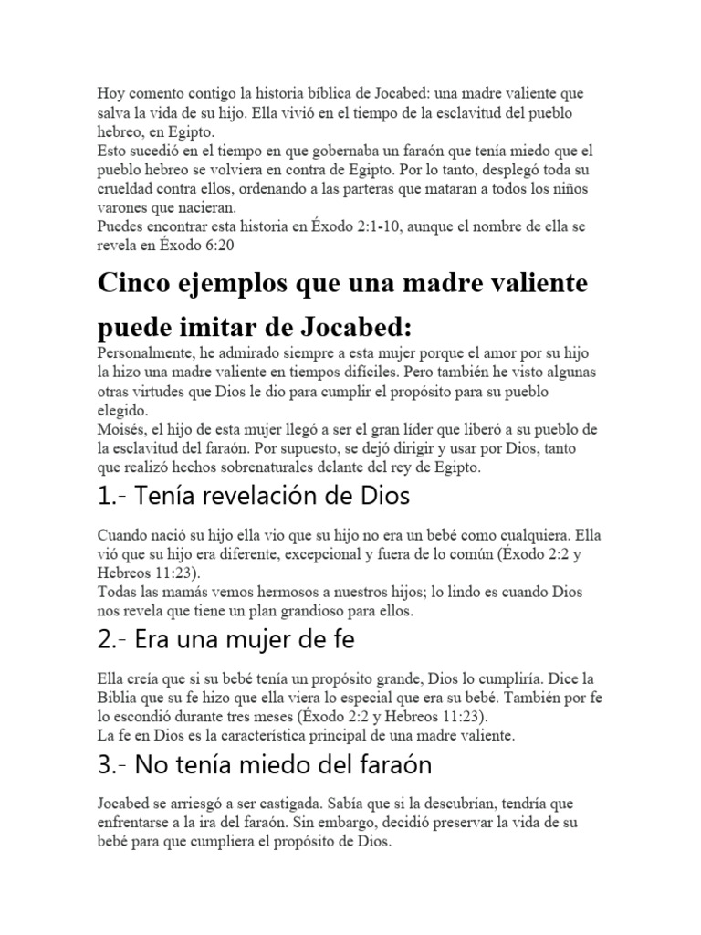 Hoy Comento Contigo La Historia Bíblica de Jocabed | Descargar gratis ...