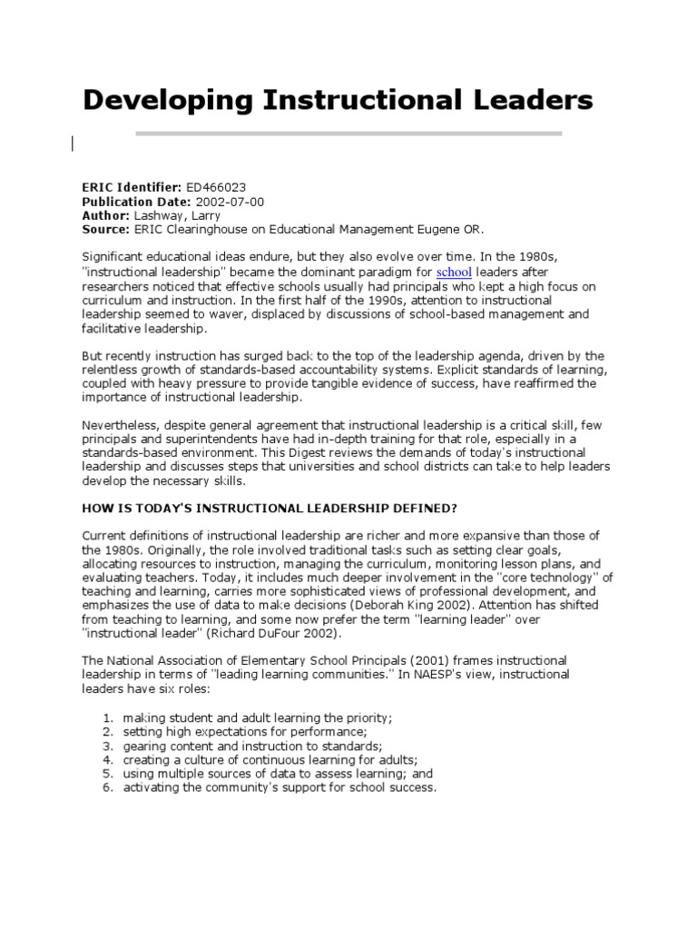 Developing Instructional Leaders | PDF | Leadership | Teachers