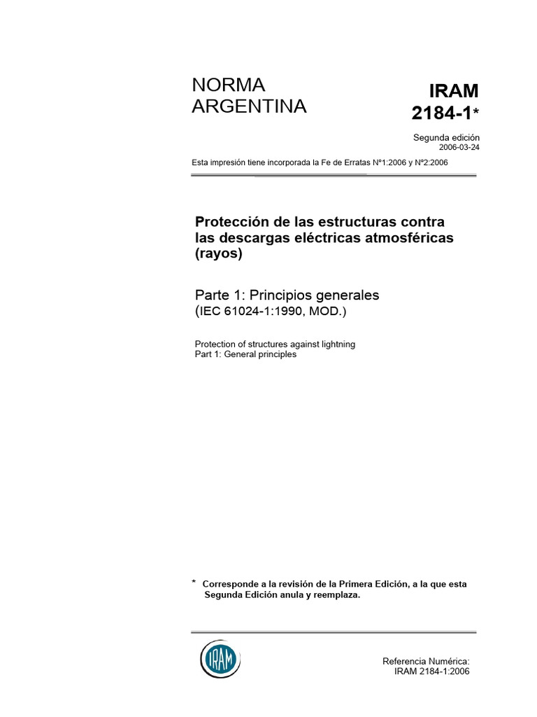 Iram Norma N 2184 12006 | PDF | Relámpago | Ingeniería de Edificación