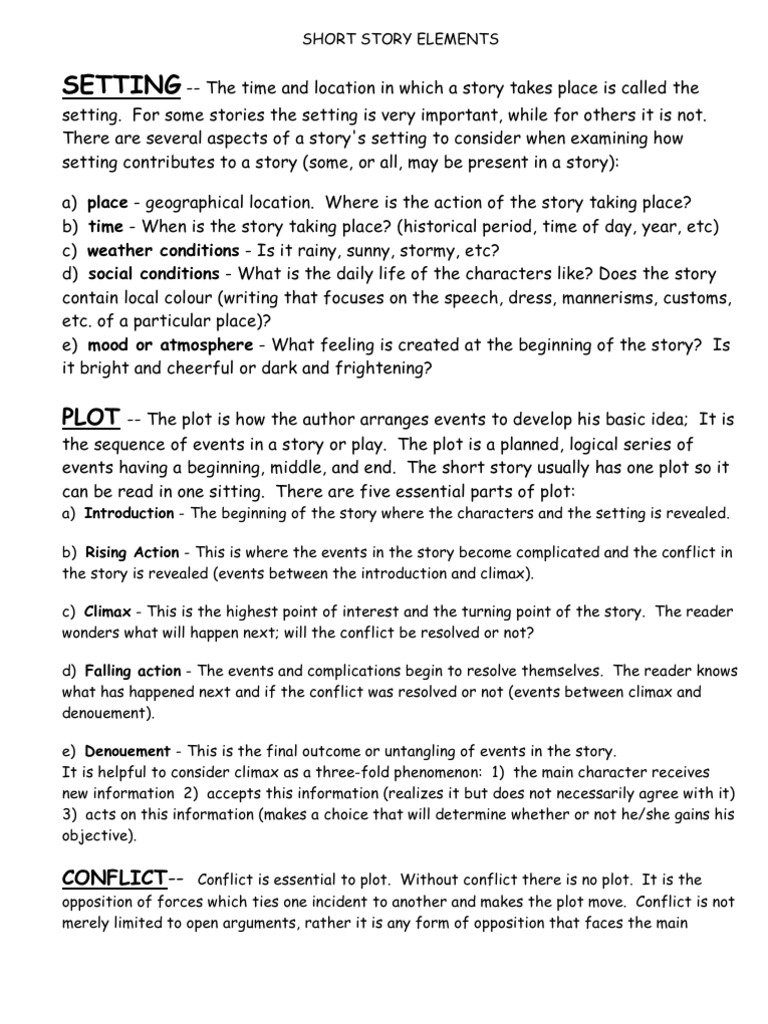 Short Story Elements PDF