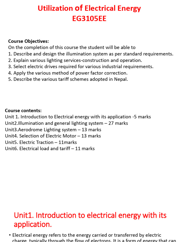Unit 1. Introduction To Electrical Energy With Its Application | PDF ...