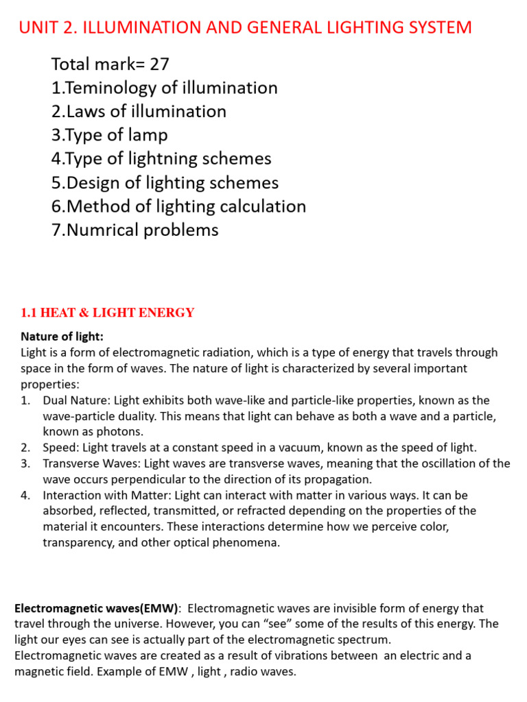 Unit 2 Part 1illumination and General Lighting System | PDF | Waves ...