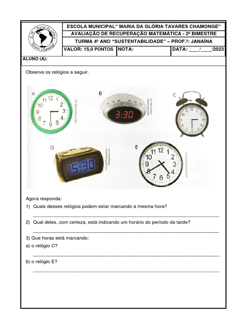Avaliação De Recuperação De Matemática 2º Bimestre Pdf Tablets