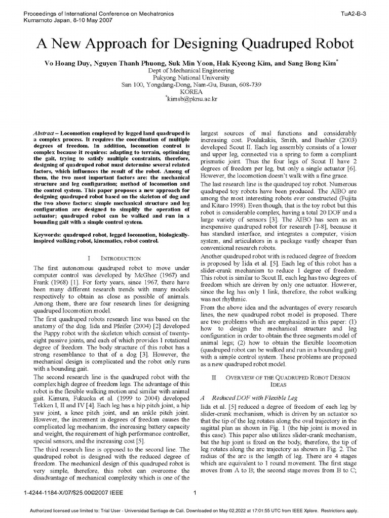 A New Approach for Designing Quadruped Robot | PDF | Walking | Robot
