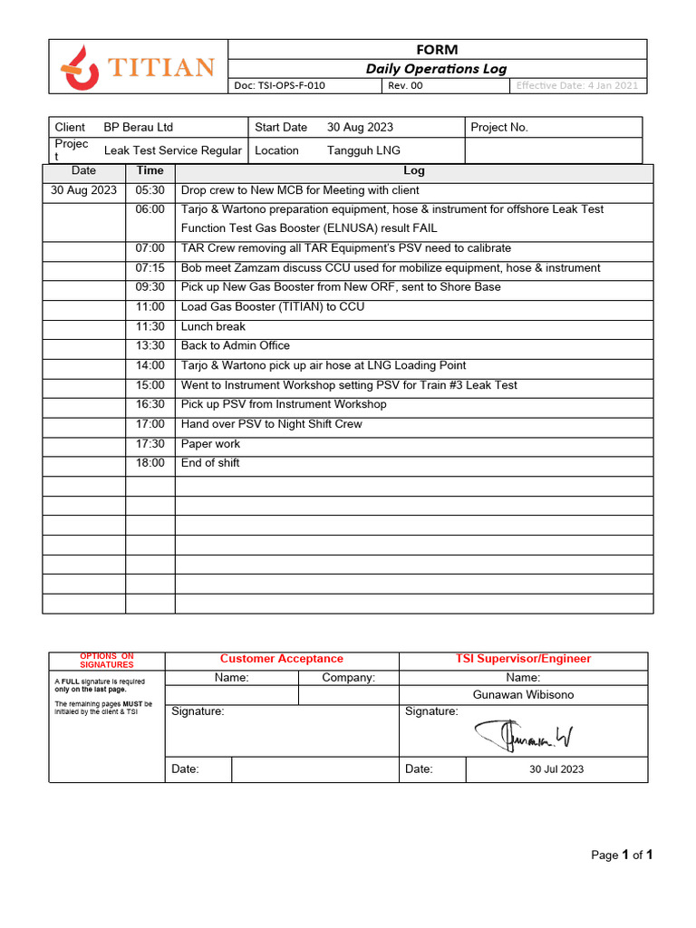 Daily Operations Log - 30-Aug-23 | PDF | Gases | Petroleum Industry