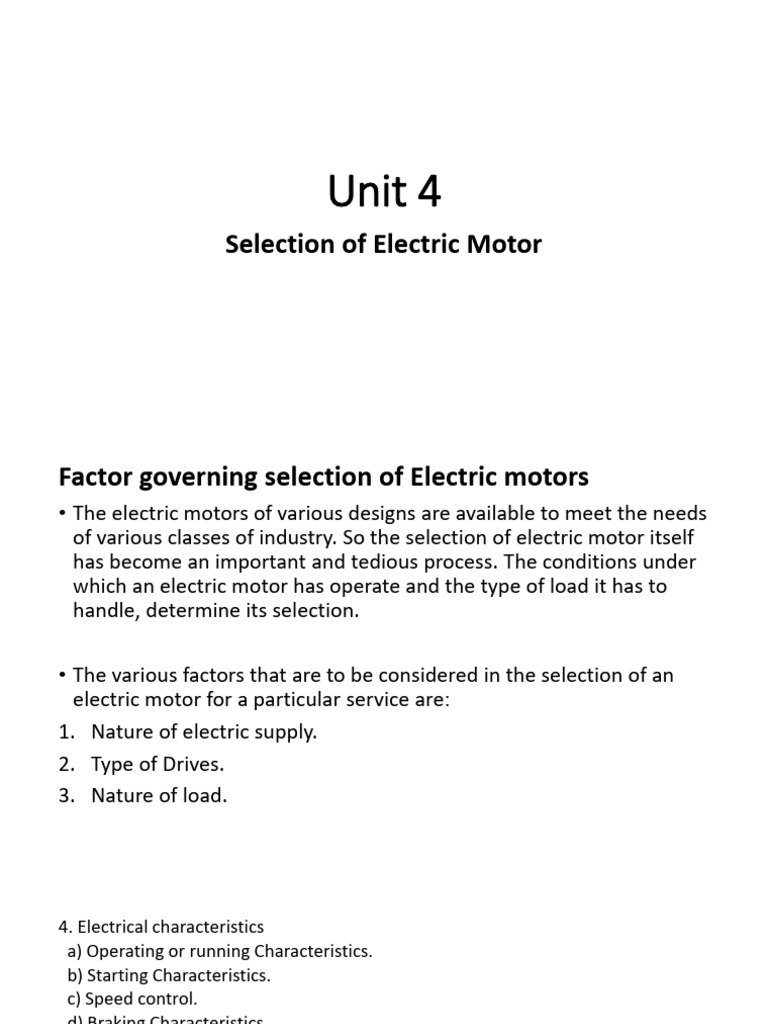 Unit 4. Part 1selection of Electric Motor | PDF | Electric Motor ...