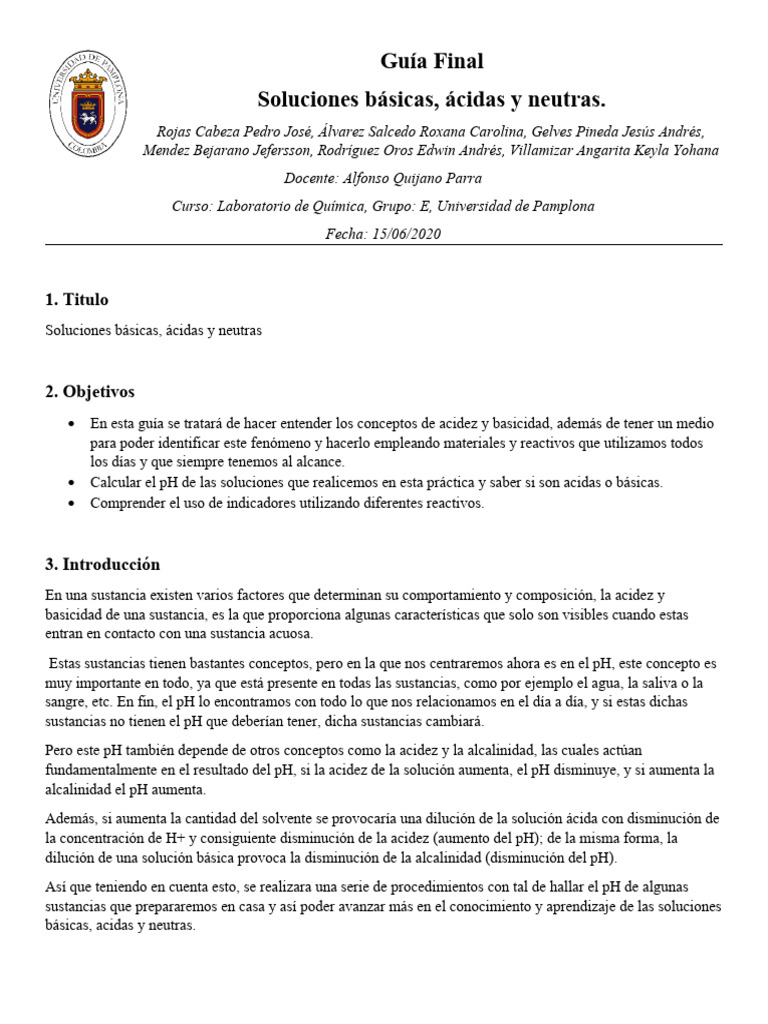 Guía Final - Soluciones Ácidas, Básicas y Neutras | PDF | Ph | Ácido