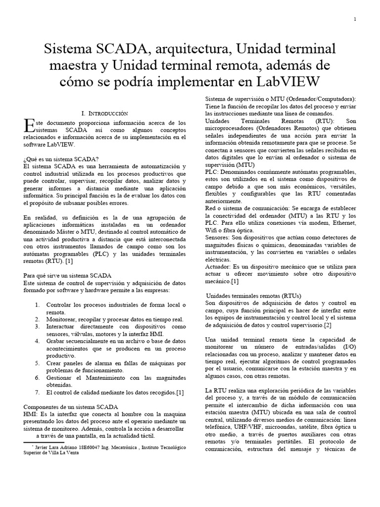 Tarea#3 JavierLaraAdriano 18E60047 | PDF | Scada | Ingenieria Eléctrica