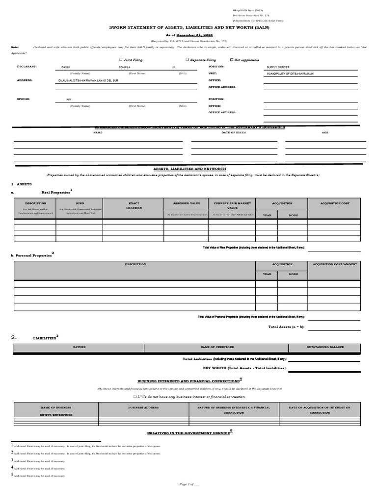 Hrep Saln Form-11 | PDF | Net Worth | Taxes