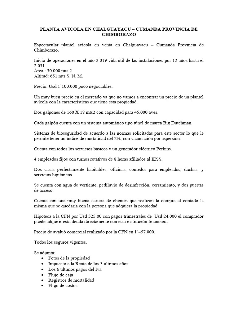 Presentacion Plantel Avicola | PDF