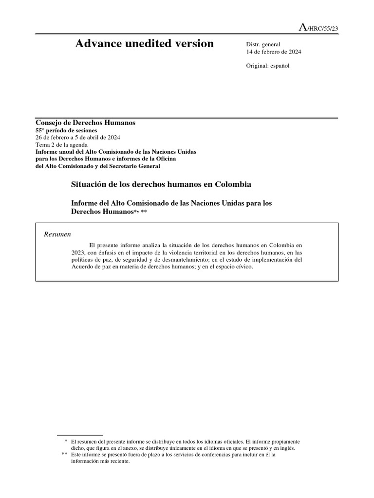 02 28 2024 Informe Anual Advance Espanol 2023 | PDF | Violación | Naciones Unidas