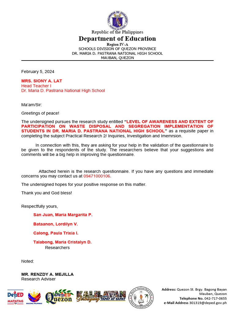 Validation Request for Research Questionnaire | PDF