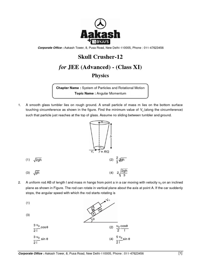 Skull Crusher-12 - Class XI - JEE (Adv) - Physics | PDF | Rotation | Physics