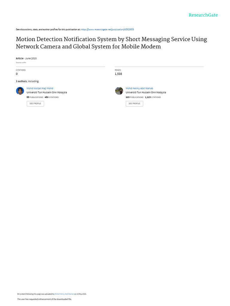 Motion Detection Notification System by Short Messaging Service Using Network Camera and Global ...