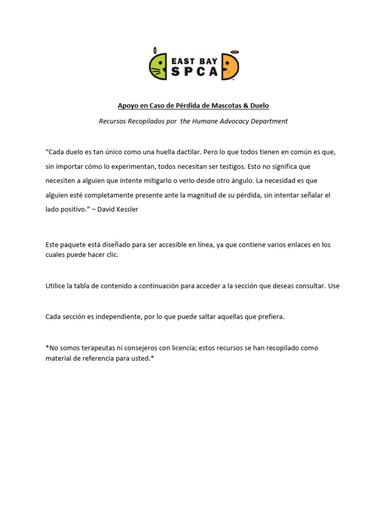Spanish Pet Loss Support and Grief Resources 1 | PDF | Mascota | Dolor