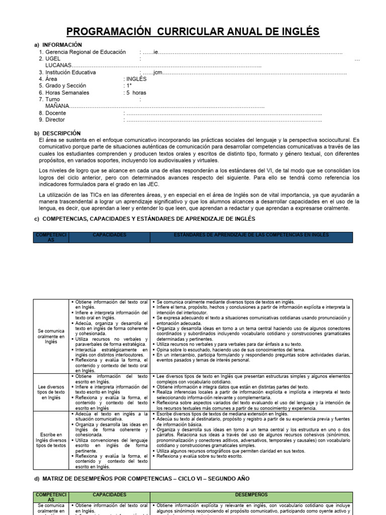 PA Ingles PRIMERO GRADO - 2024 | Descargar gratis PDF | Enseñando | Entorno natural