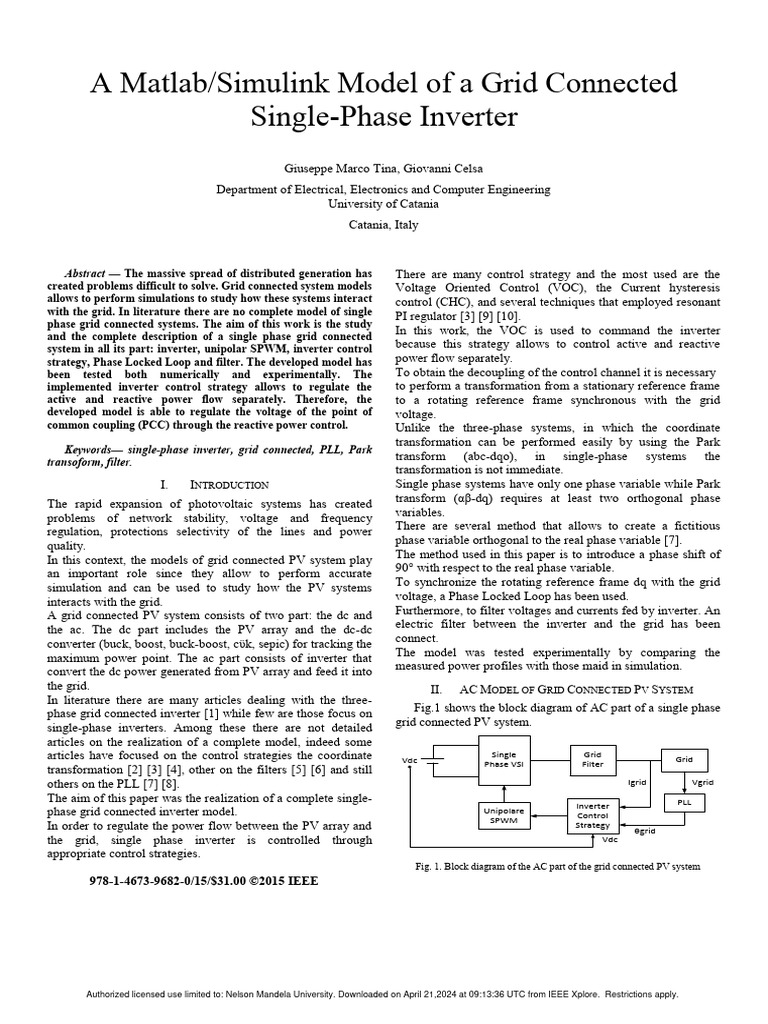 A Matlab Simulink Model of A Grid Connected Single-Phase Inverter | PDF | Power Inverter ...