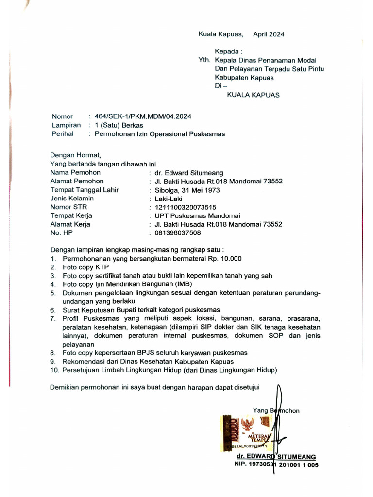 Surat Permohonan Ijin Operasional | PDF