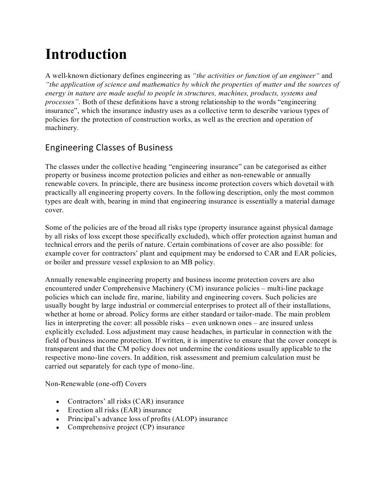 Engineering Insurance | PDF | Deductible | Indemnity