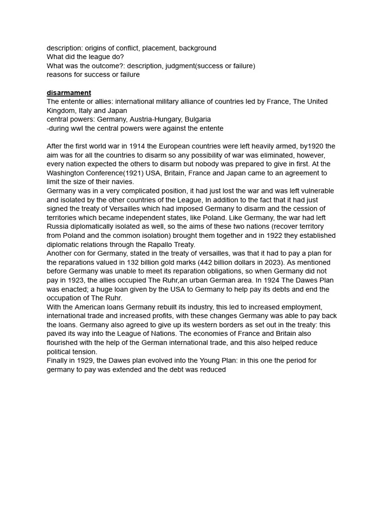 The League of Nations Oral | PDF | Allies Of World War I | Disarmament