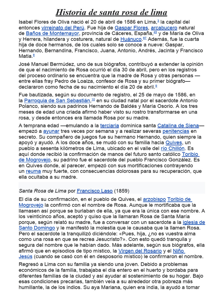 Historia de Santa Rosa de Lima | PDF