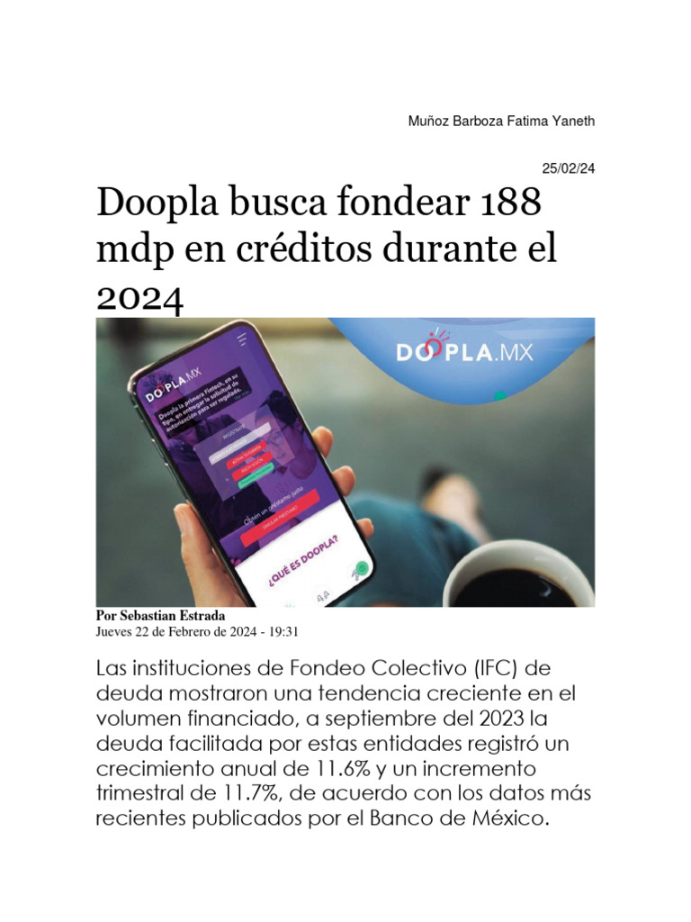 Doopla planea fondear 188 mdp en 2024 | PDF | Bancos | Economias