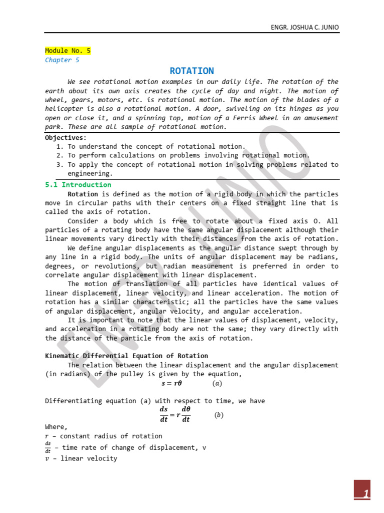 Module 5 | PDF | Rotation Around A Fixed Axis | Acceleration