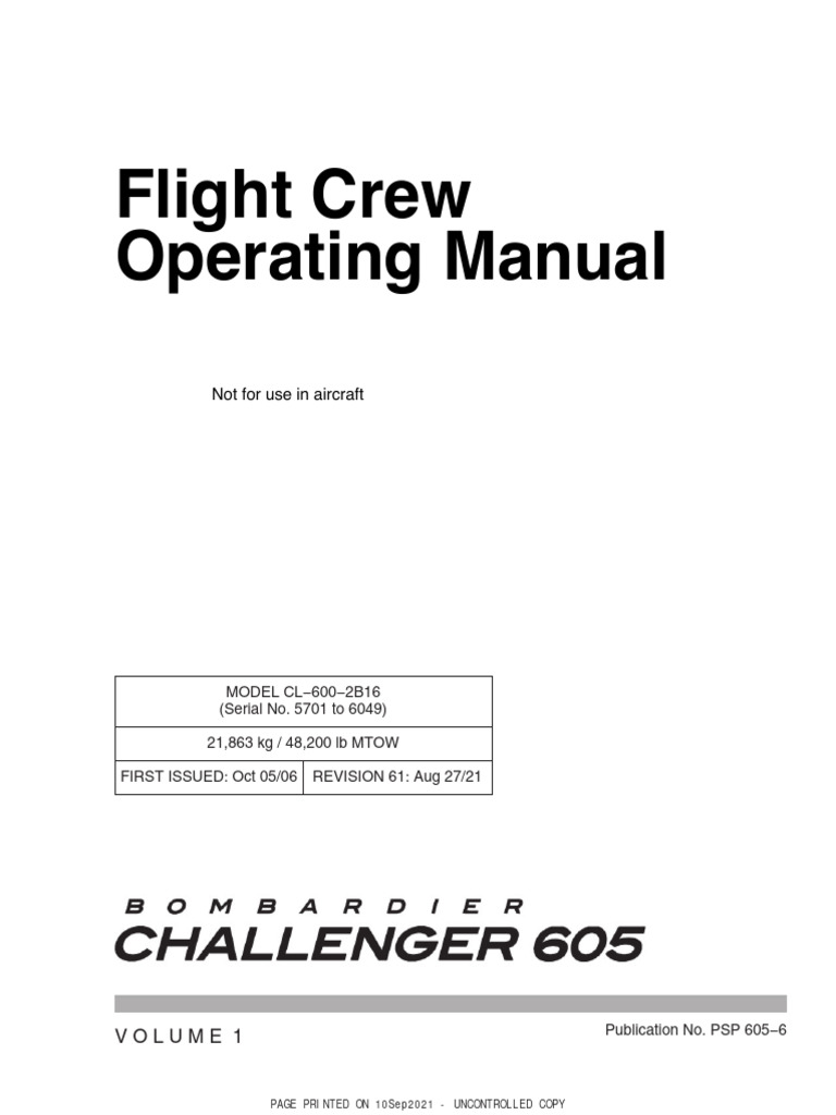 Cl605 Fcom Vol-1 | PDF | Transport | Aviation