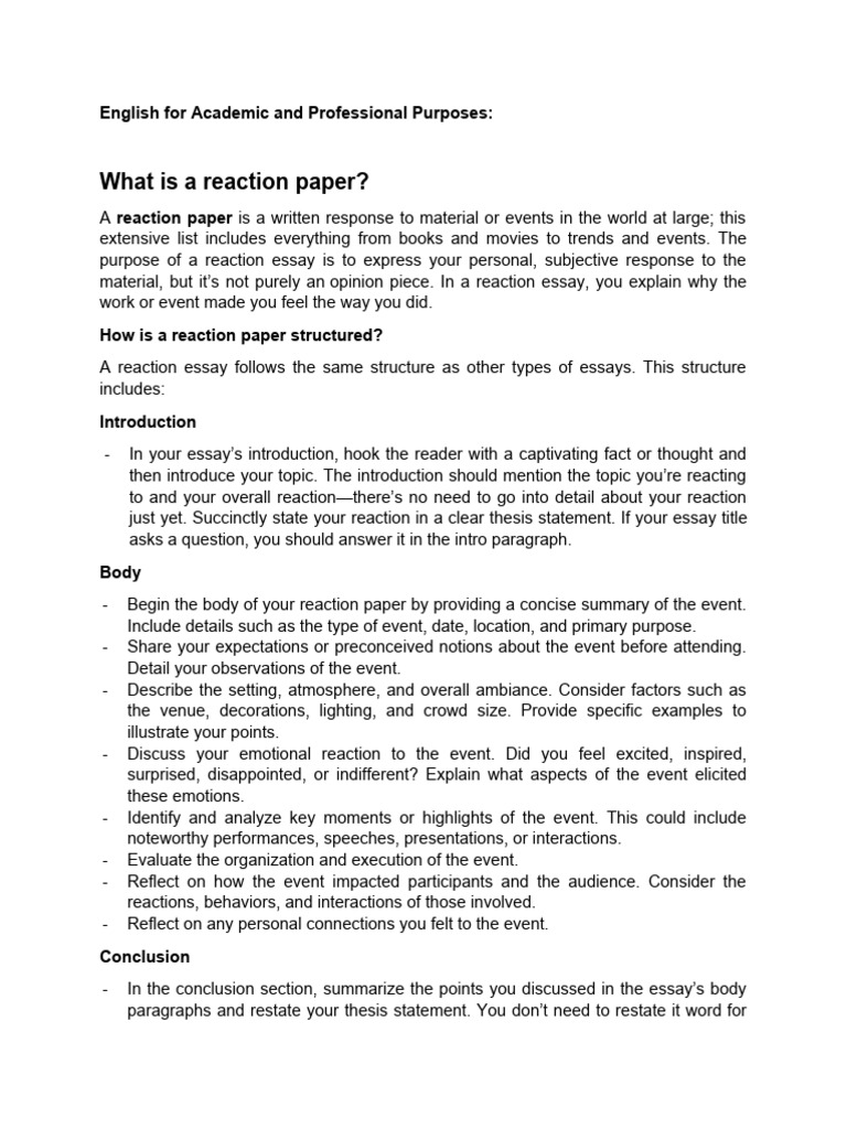 Reaction Paper Format - EAPP | PDF | Essays | Learning