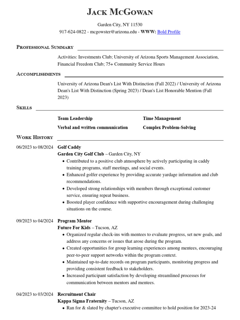 jack mcgowan resume | PDF | Mentorship | Business