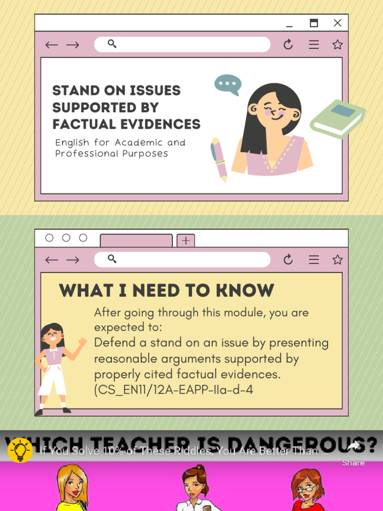 Stand on Issues supported by Factual Evidences | PDF | Evidence | Cognition