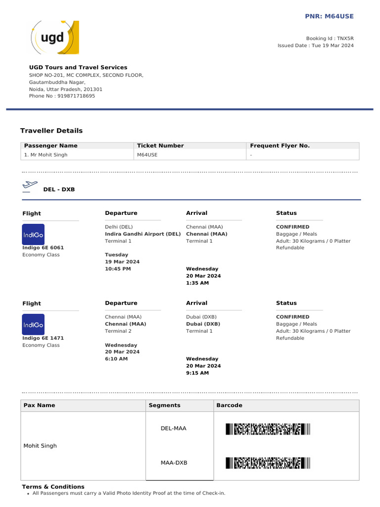 Mohit Singh Del DXB Voucher 2003550 | PDF | Transport | Aviation