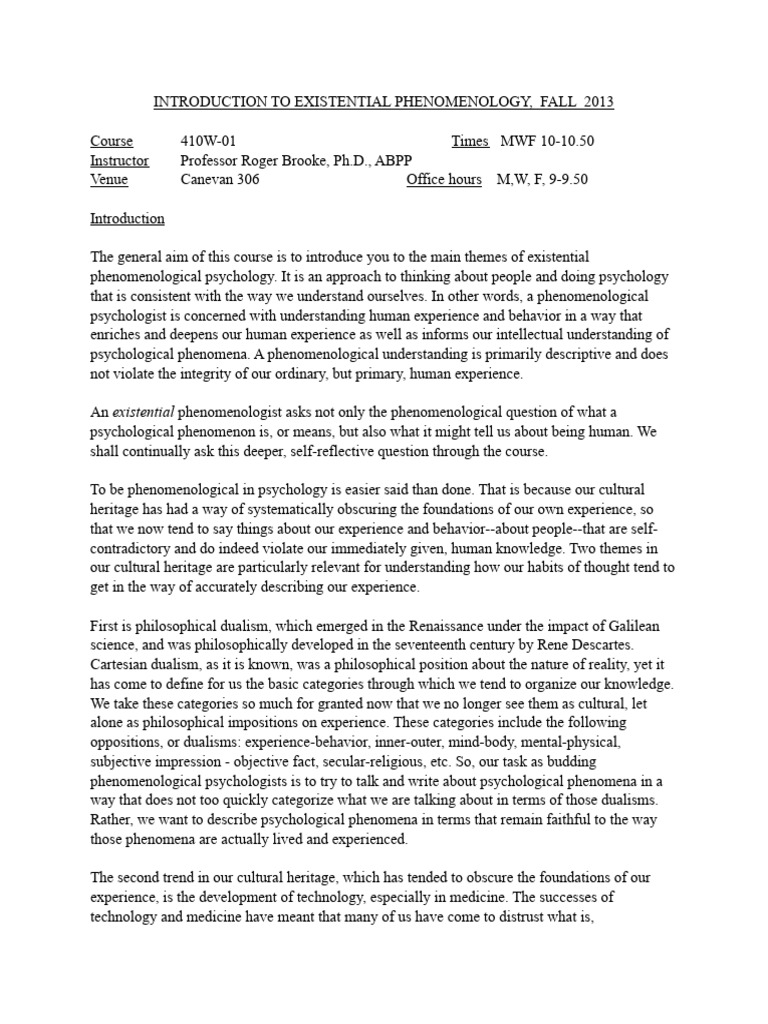 Existential Phenomenological Psychology | PDF | Psychology | Experience