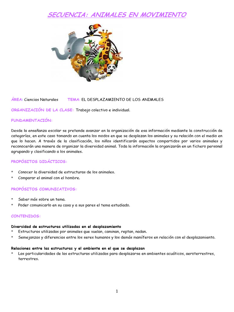 Secuencia de Animales en Movimiento | PDF | Enseñando | Zoología