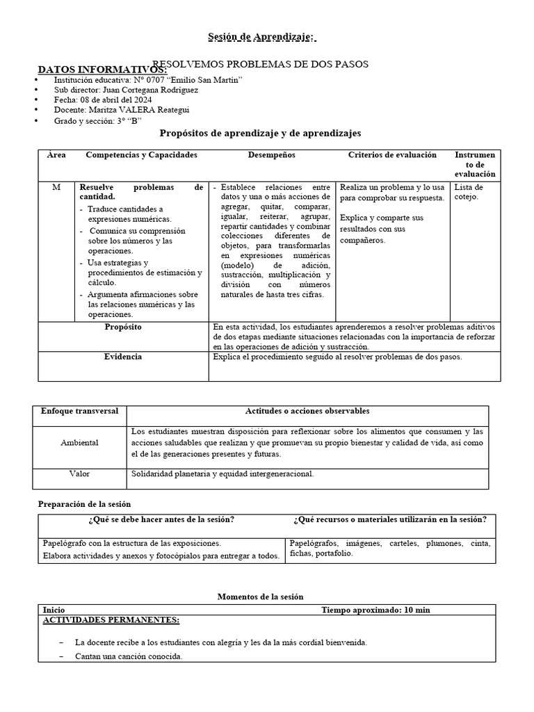 Lunes 08 de Abril 4 MATEMATCA RESOLVEMOS PROBLEMAS DE DOS PASOS | PDF ...