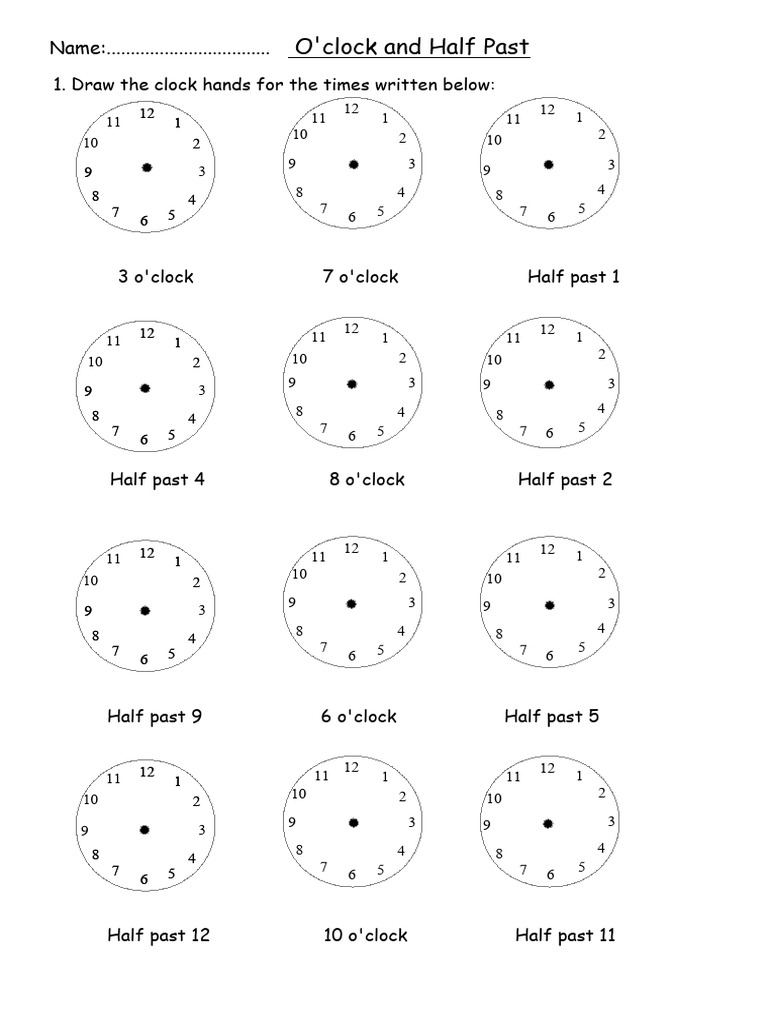 O'clock Half Past Draw The Time Worksheet | PDF