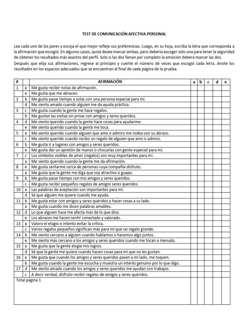 Test lenguajes del amor | PDF | Amor