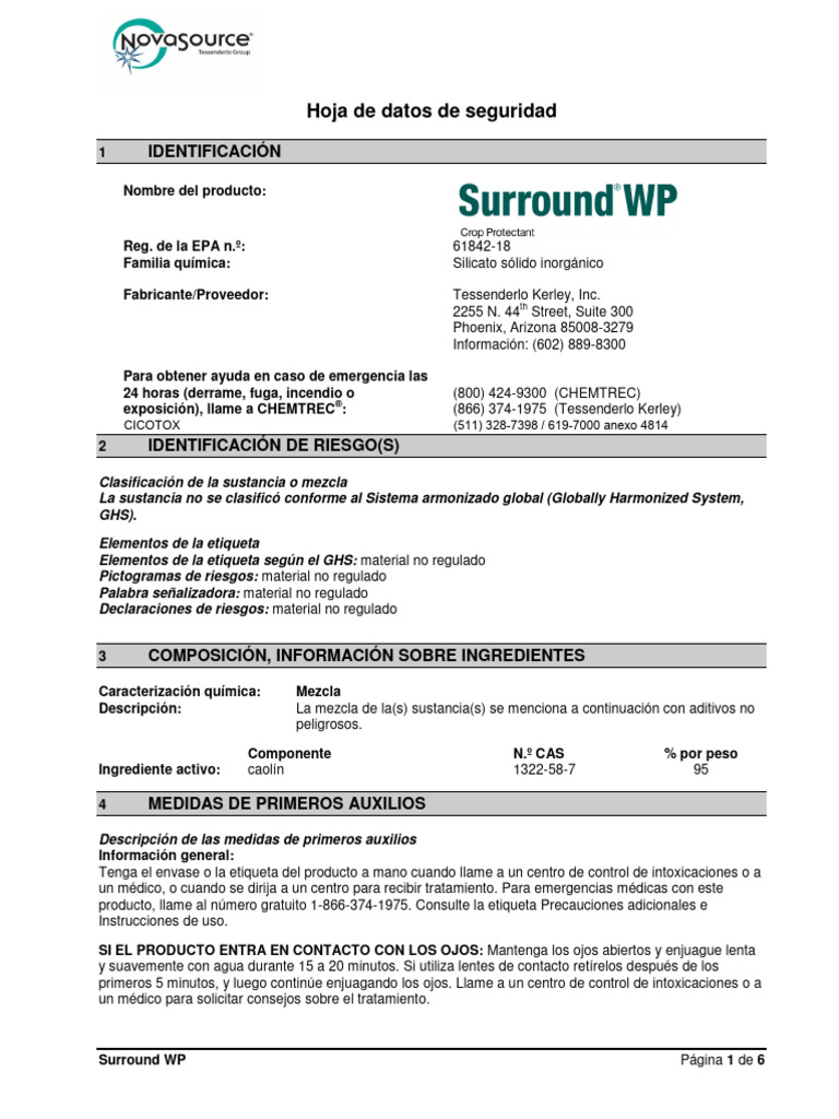 Surround WP - Hoja de Seguridad | PDF | Pesticida | Agua